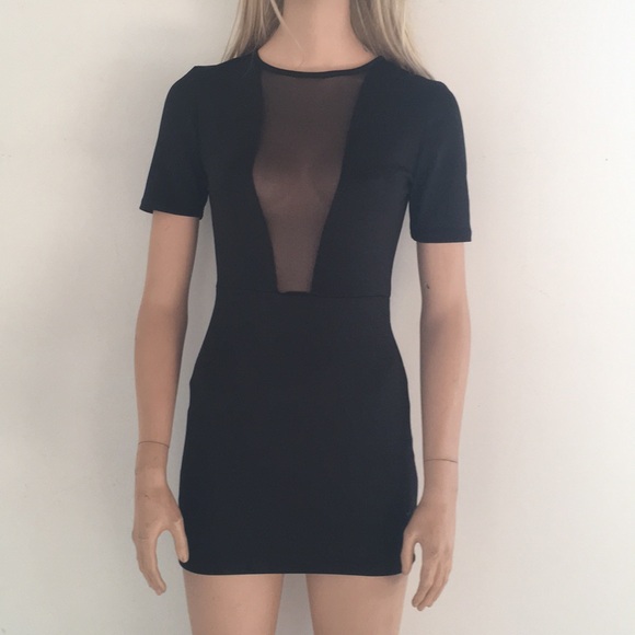 Tobi | Dresses | Sexy Tobi Blk Plunging Illusion Front Micro Mini ...